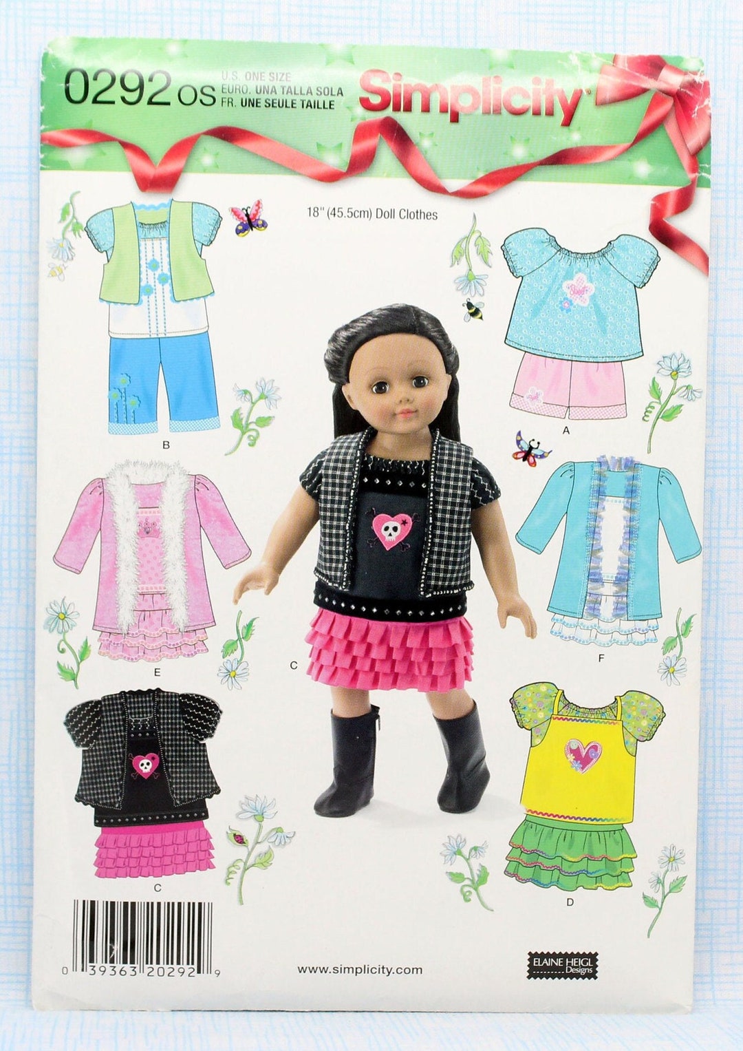 Simplicity Sewing Pattern 0292, Doll Clothes for 18" Dolls Sewing ...
