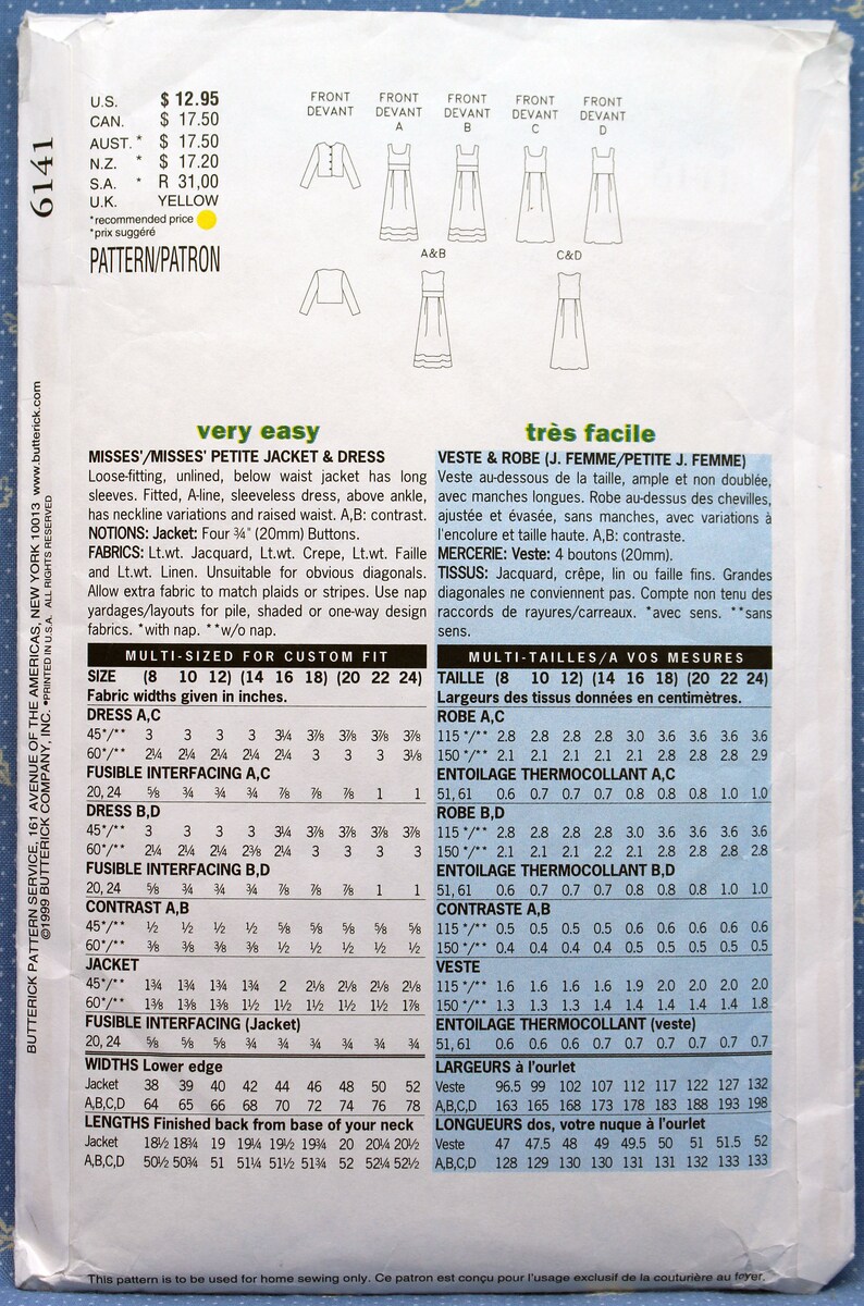 Butterick Sewing Pattern 6141 Misses' Easy Loose-fitting - Etsy