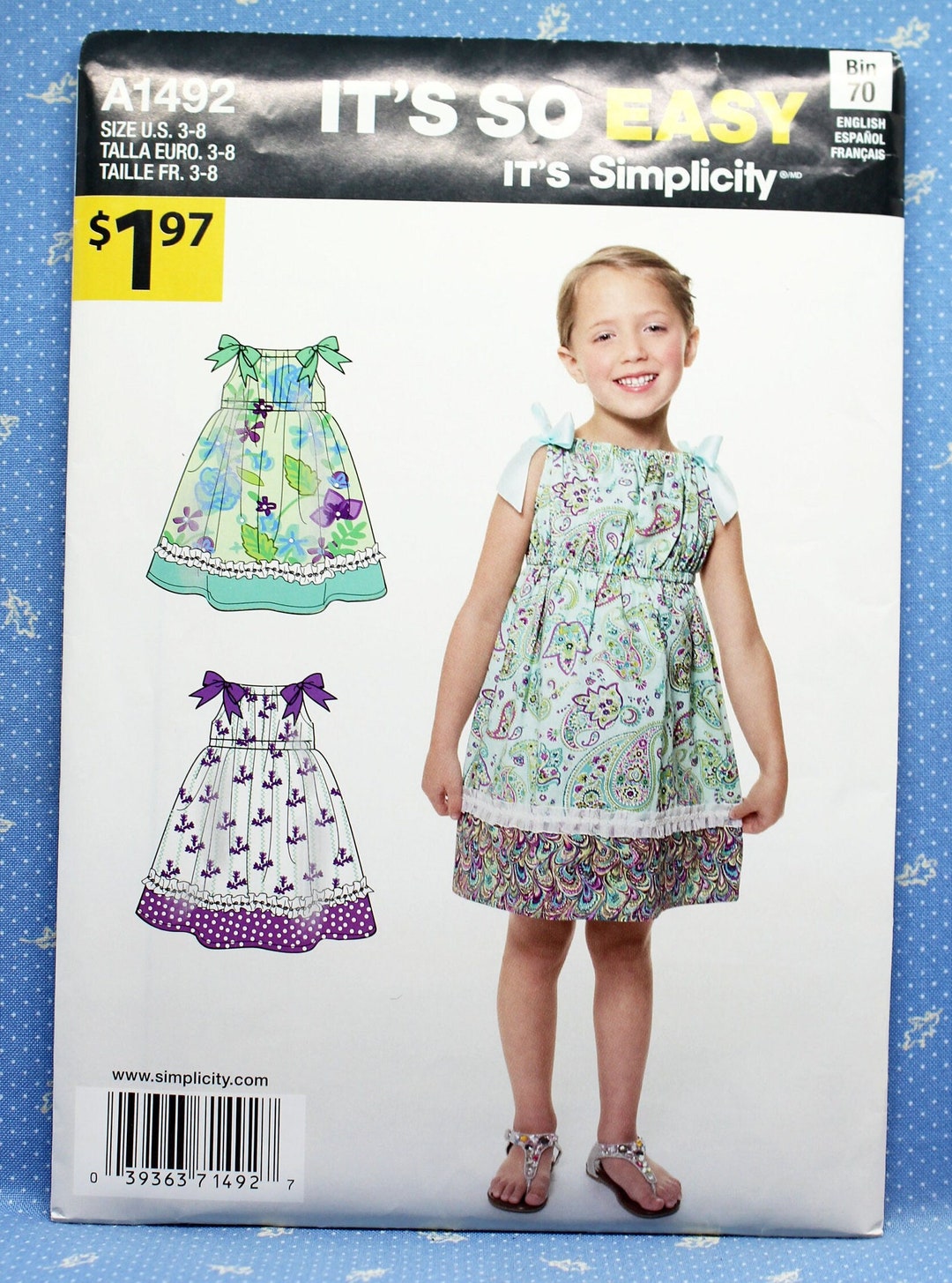 Simplicity Sewing Pattern 1492 Child's Dress With Raised - Etsy