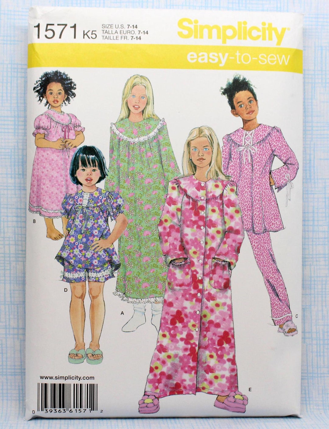 Simplicity Sewing Pattern 1571, Girls' Easy Nightgown, Robe and Pajamas ...