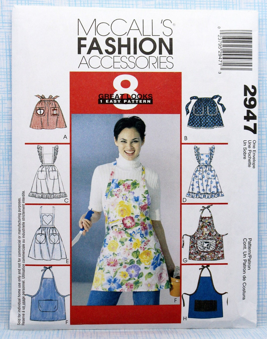 Mccall's Sewing Pattern 2947, Misses' Waist Tie and Bib Aprons, Uncut/ff, BBQ Aprons, Ruffled ...