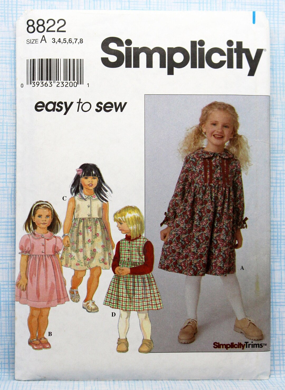 Simplicity Sewing Pattern 8822, Child's Dress or Jumper With Raised ...