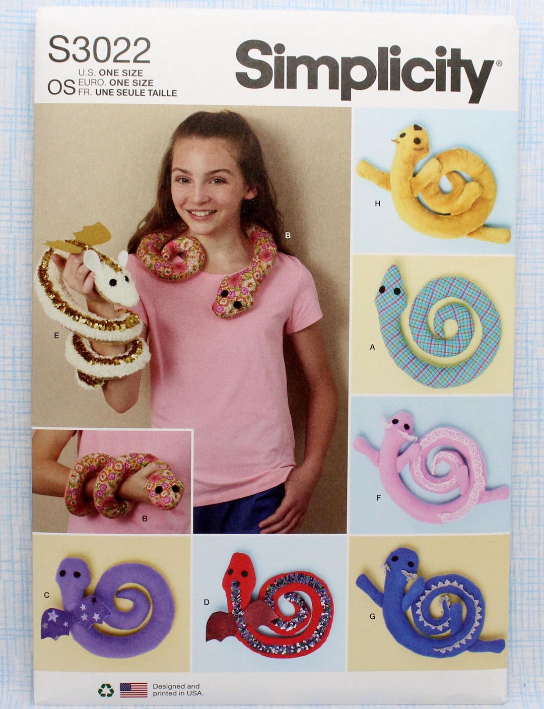 Simplicity Sewing Pattern 3022, Plush Snake, Dragon, Axolotl and Otter ...