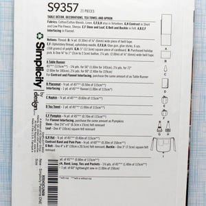 Simplicity Sewing Pattern 9357, Table Decor, Decorations, Tea Towel and ...