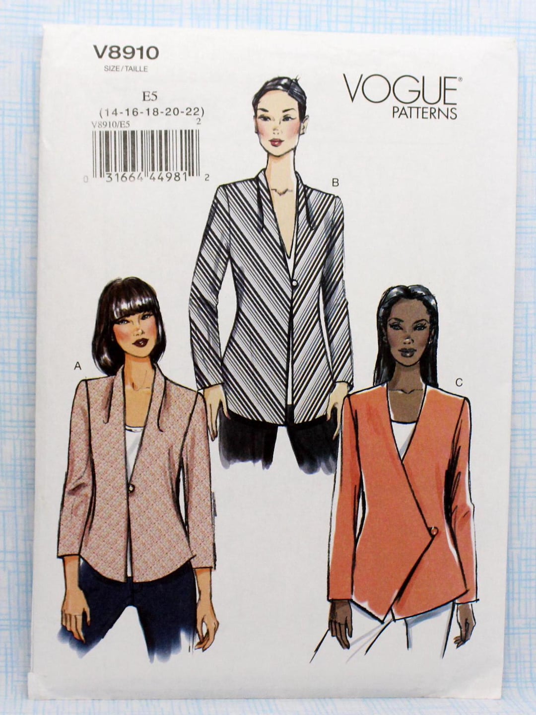 Vogue Sewing Pattern 8910, Misses' Semi-fitted Jacket, Uncut/ff, Misses ...
