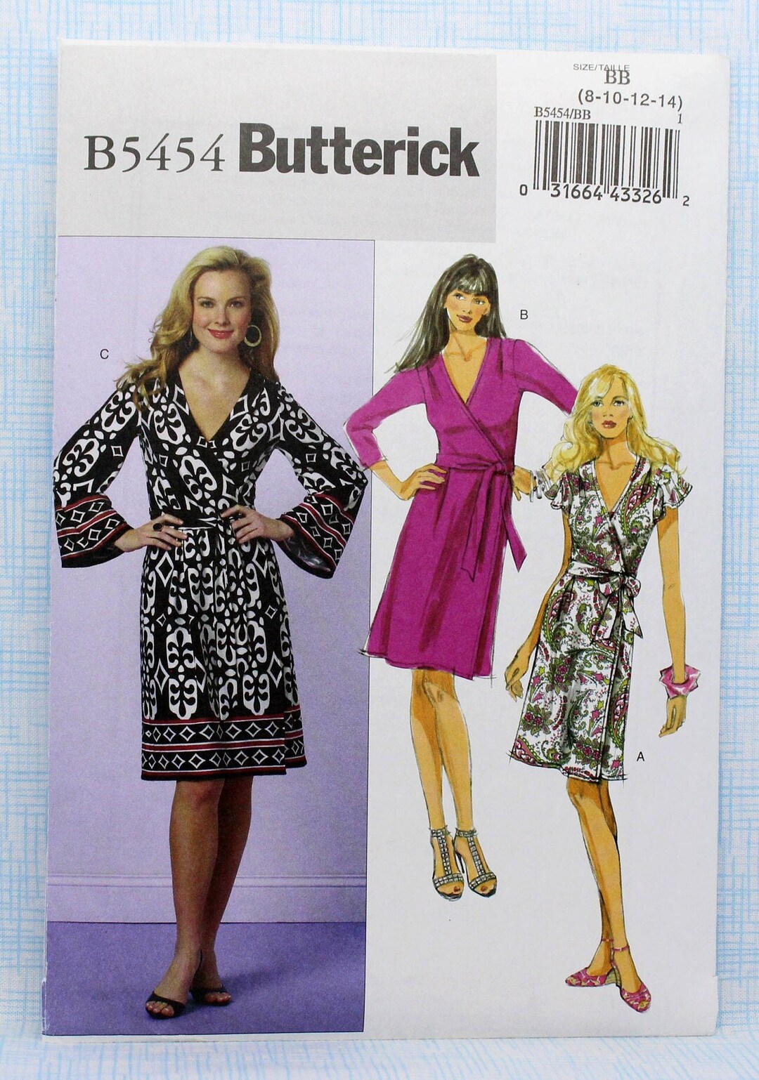 Butterick Sewing Pattern 5454, Misses' Easy Front Wrap Dress, Uncut/ff ...