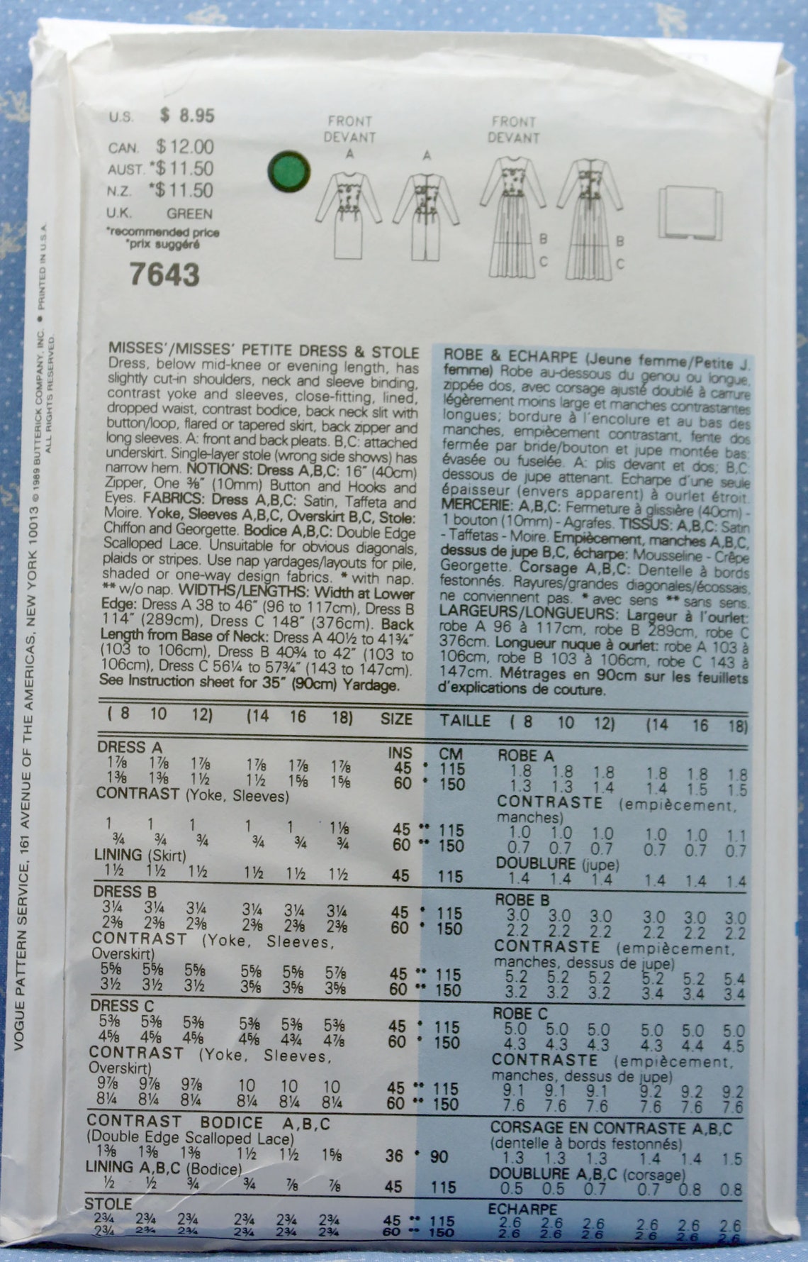 Vogue Sewing Pattern 7643 Misses' Evening Dress With - Etsy