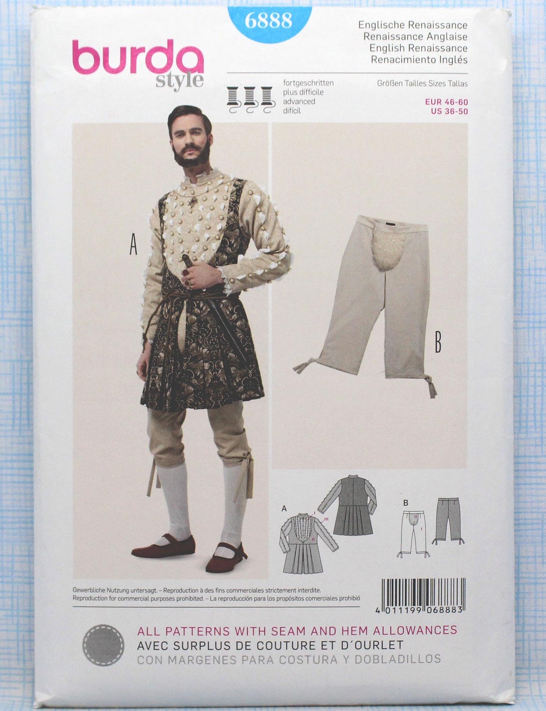 Burda Sewing Pattern 6888, Men's Renaissance Costume Jacket and ...