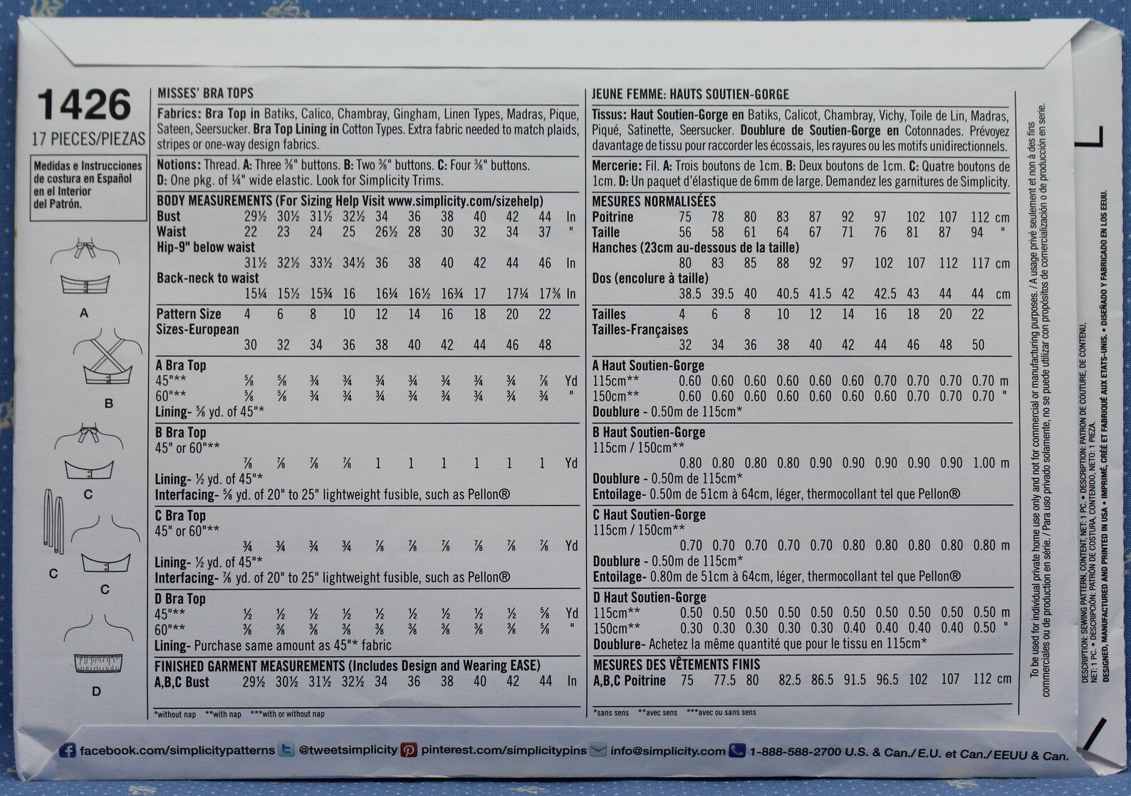 Simplicity Sewing Pattern 1426 Misses' Retro Bra Tops | Etsy