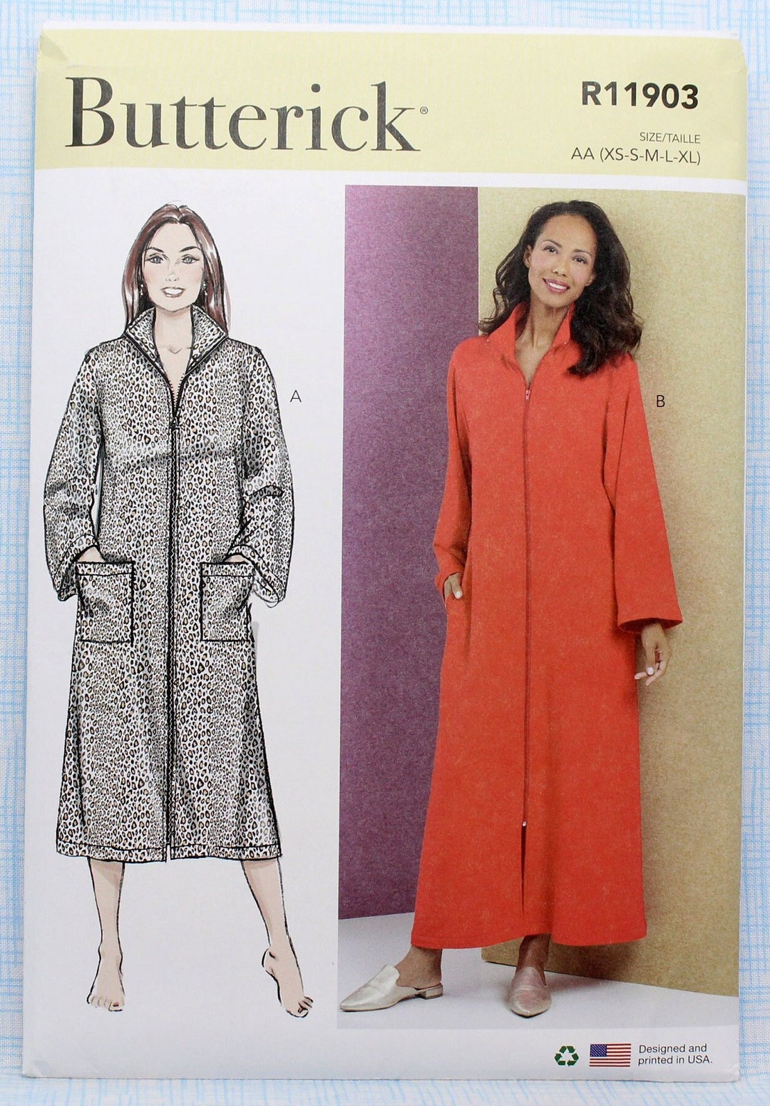 Butterick Sewing Pattern R11903, Misses' Robe With Front Zipper Closing ...