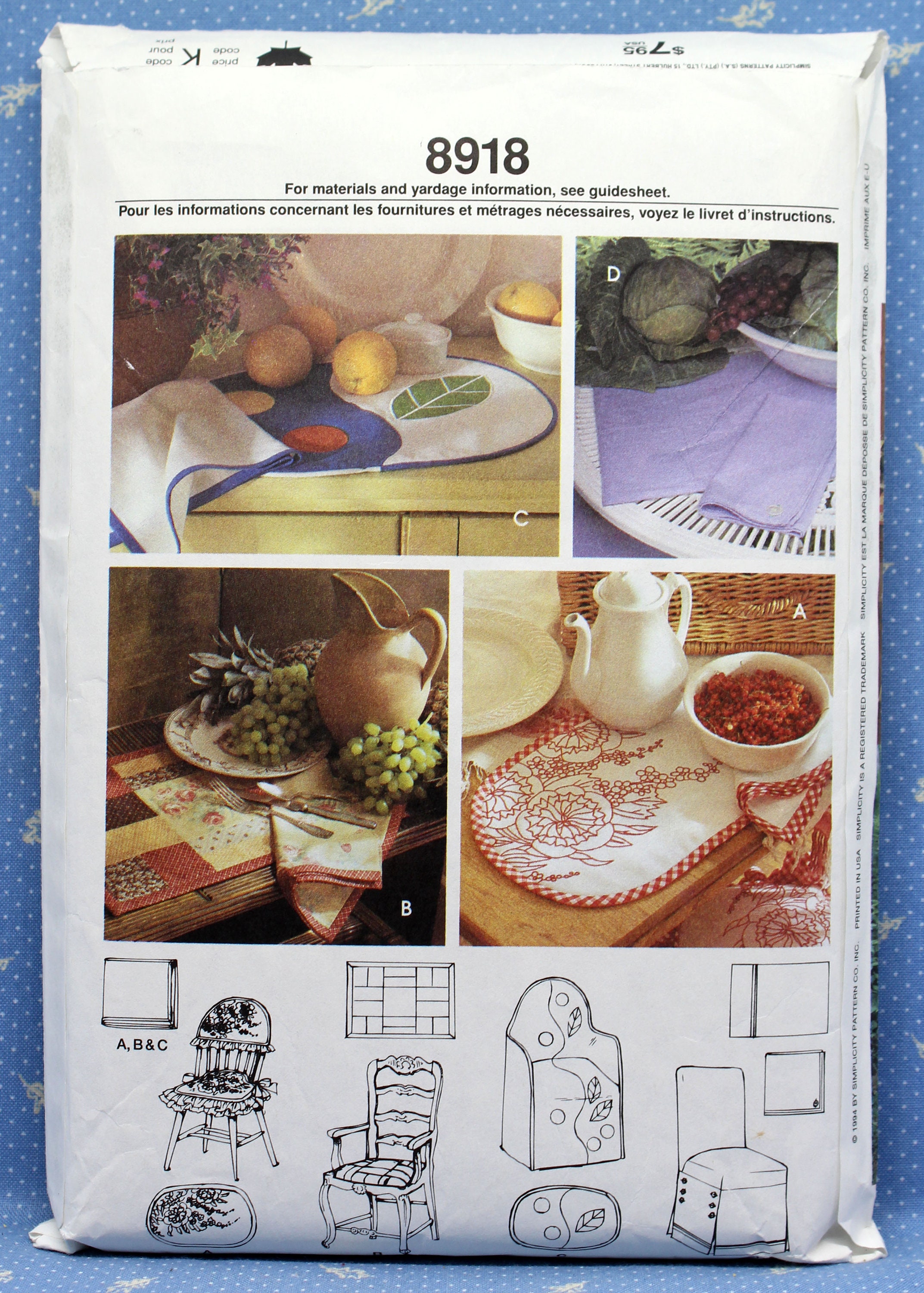 Simplicity Sewing Pattern 8918 Chair Covers Placemats and - Etsy