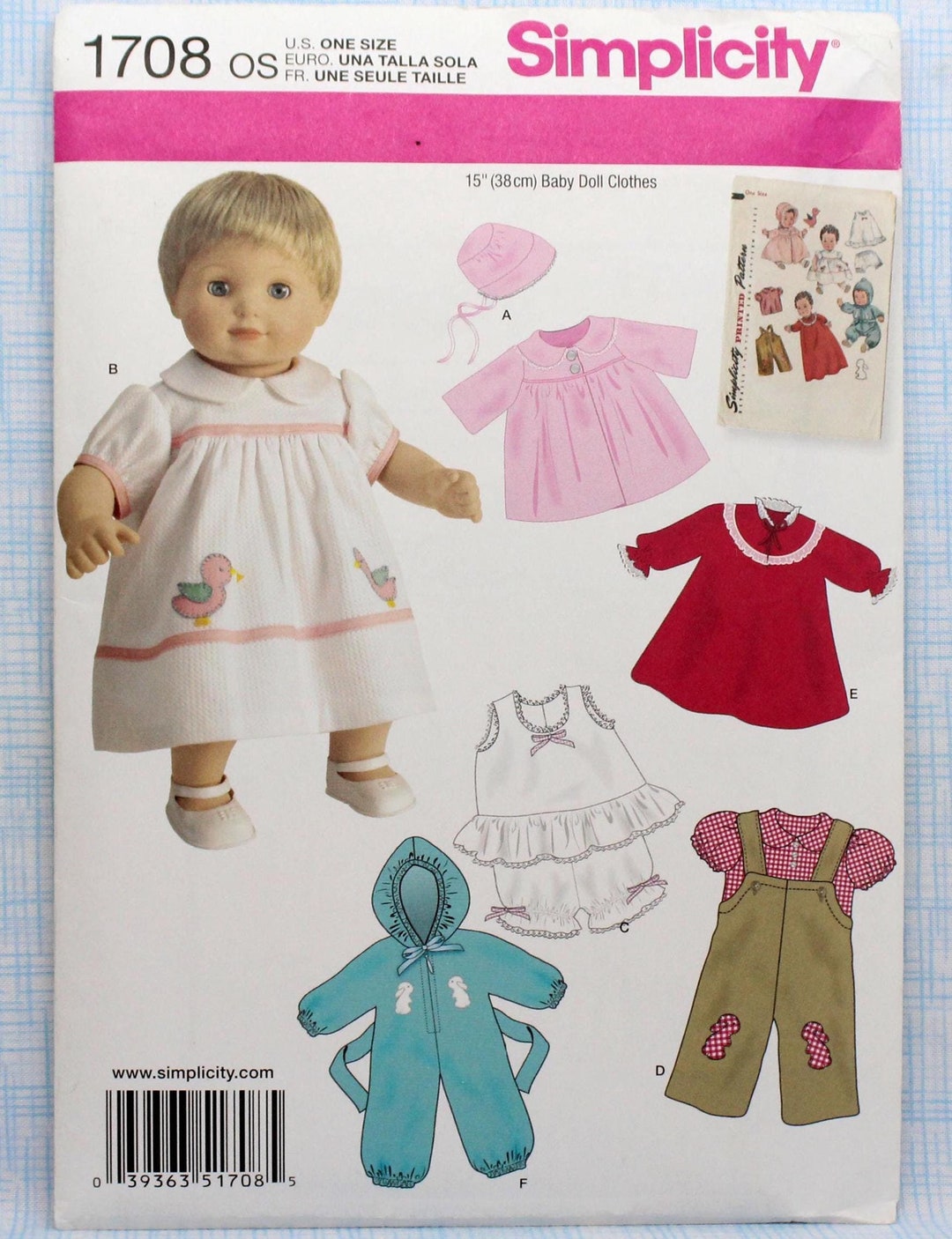 Simplicity Sewing Pattern 1708, Doll Clothes Sewing Pattern for 15 Baby ...