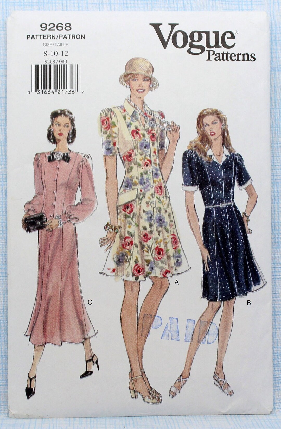 Vogue Sewing Pattern 9268, Misses' A-line Dress, Uncut/ff, Misses' Size ...