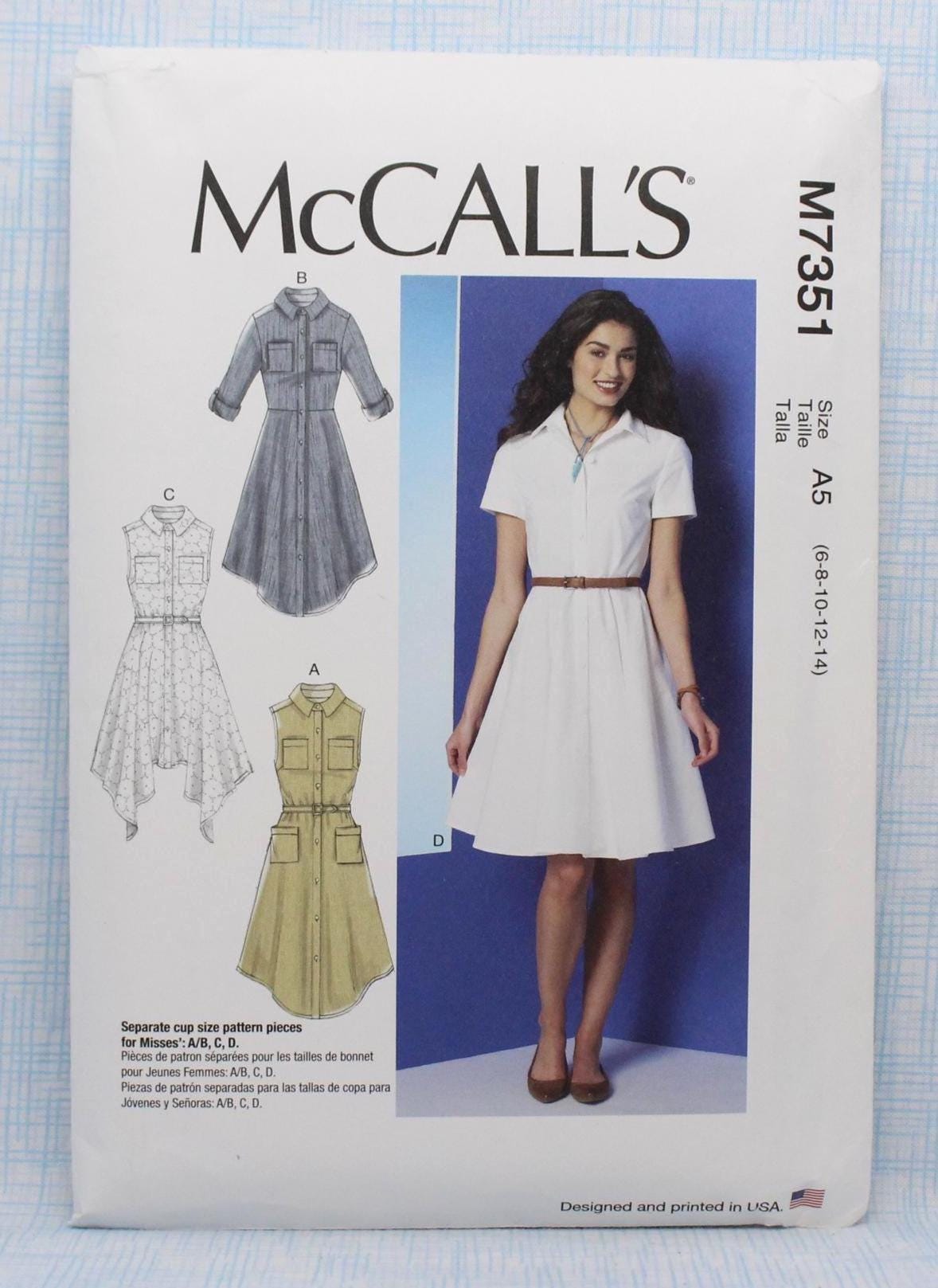 Mccall's Sewing Pattern 7351, Misses' Front Button Dresses, Misses ...