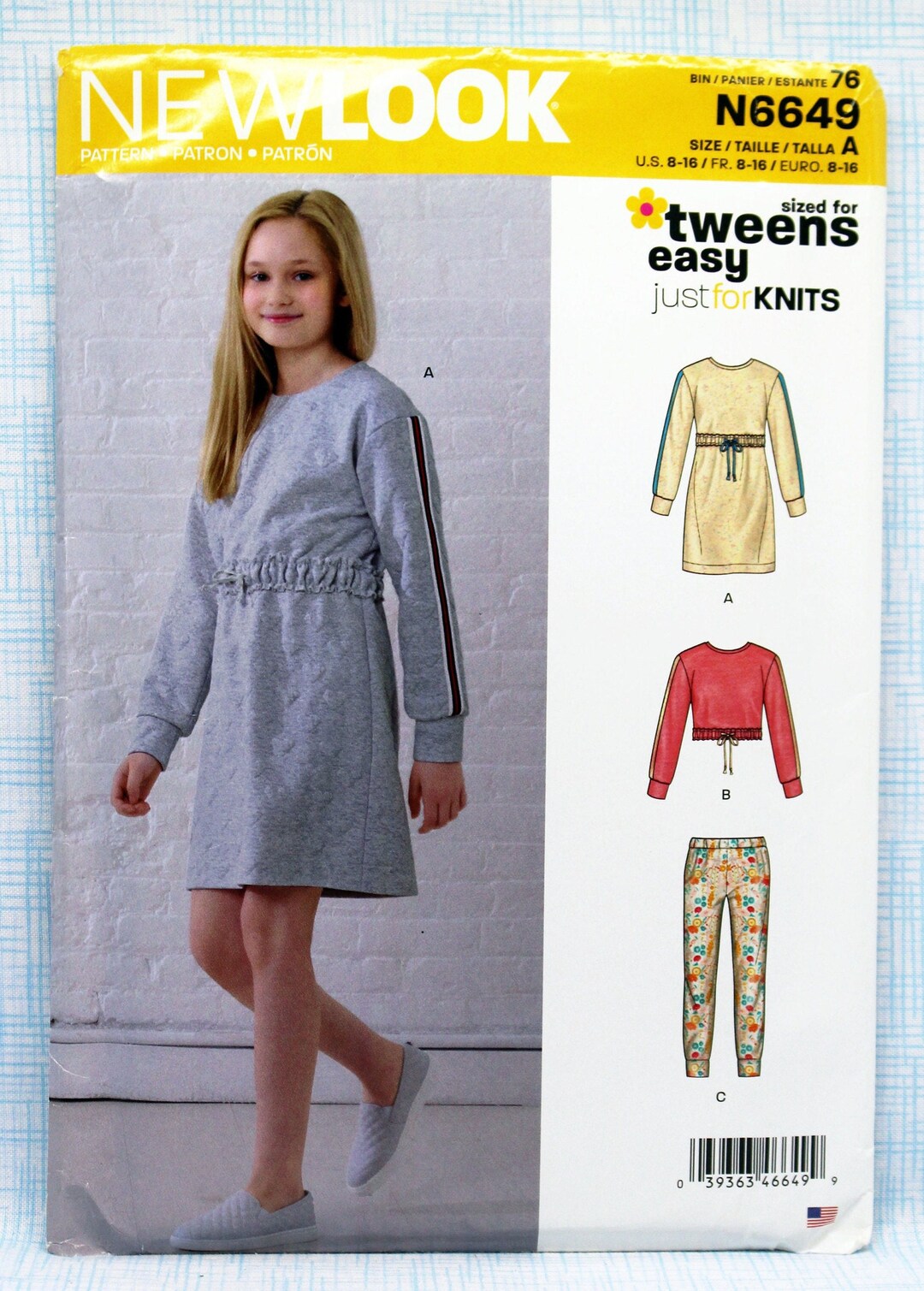 New Look Sewing Pattern 6649, Tween Girls' Knits Sweater Dress, Pull-on ...