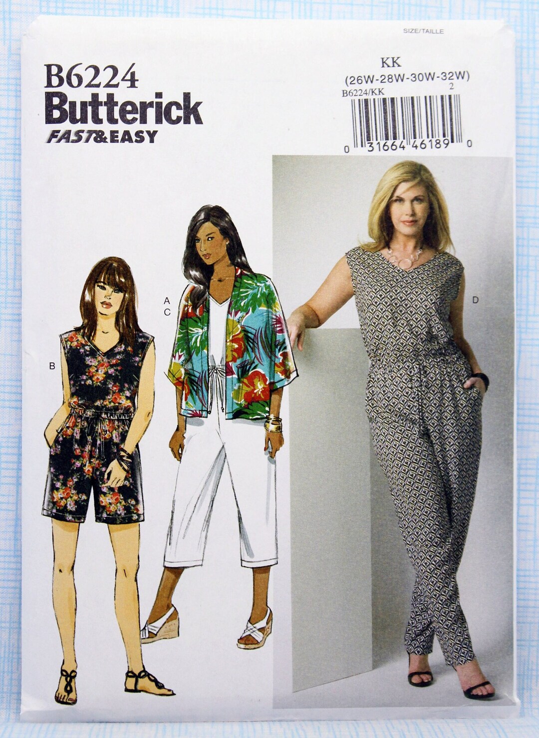 Butterick Sewing Pattern 6224, Women's Kimono Jacket and Jumpsuit ...