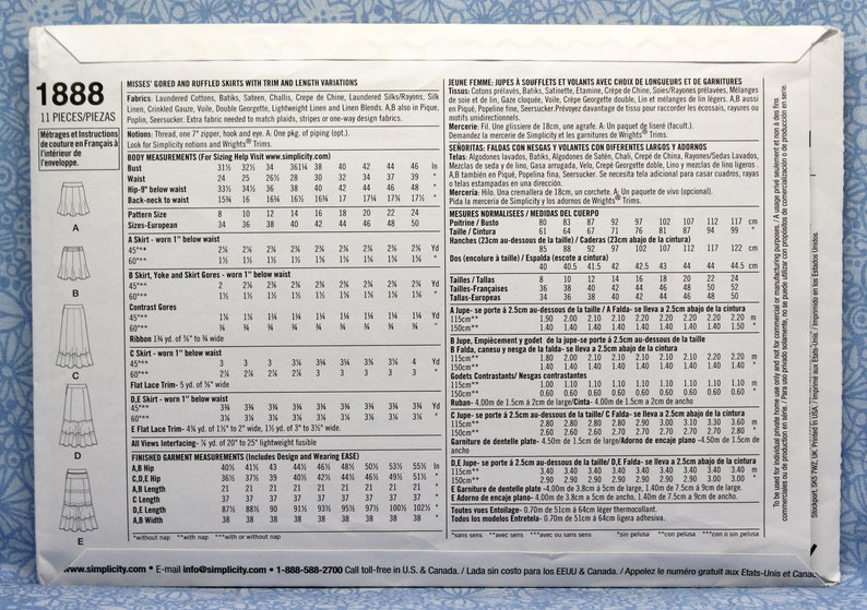 Simplicity Sewing Pattern 1888 Misses' Ruffled and Gored | Etsy
