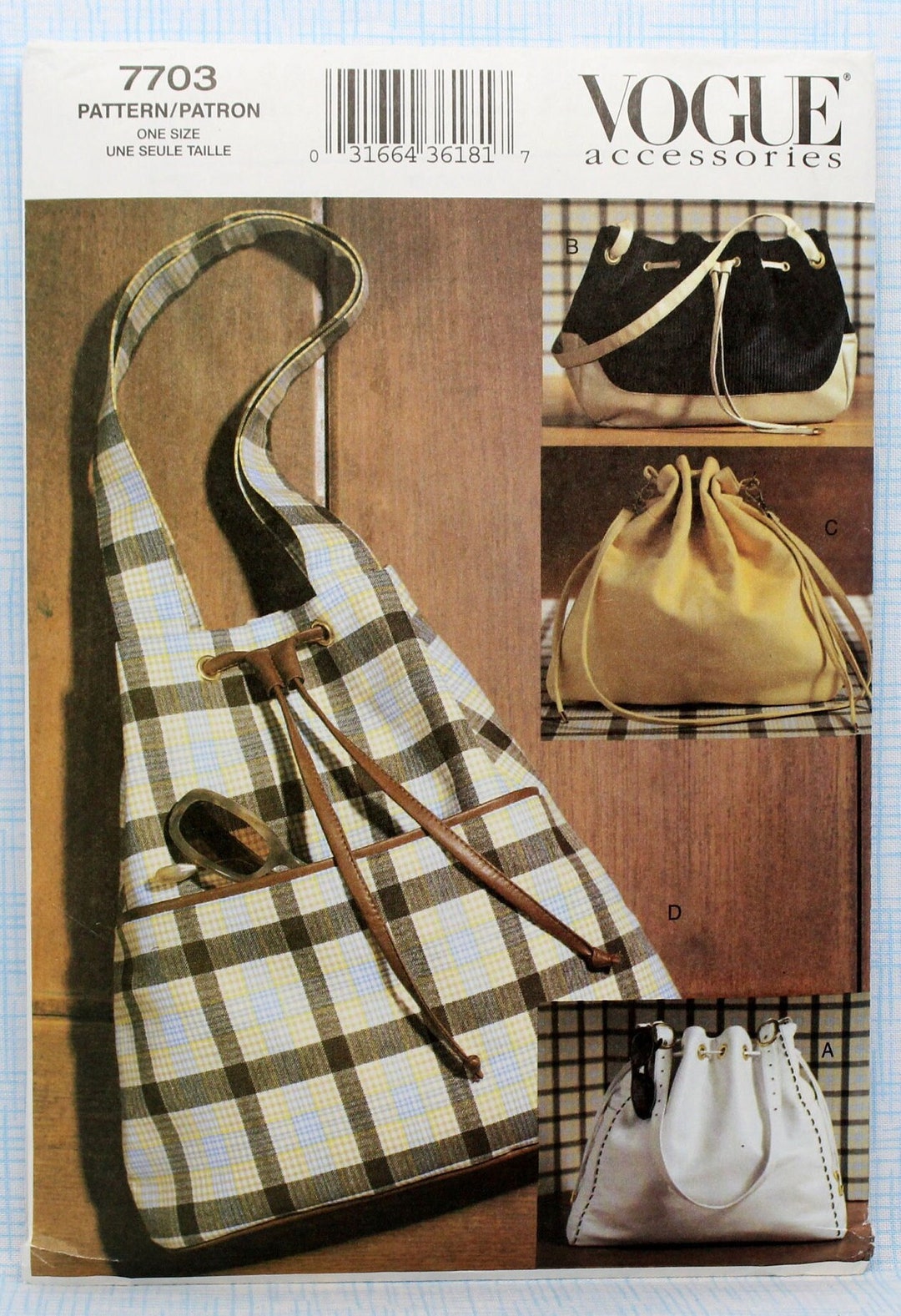 Vogue Sewing Pattern 7703, Drawstring Handbags Sewing Pattern, Uncut/ff ...