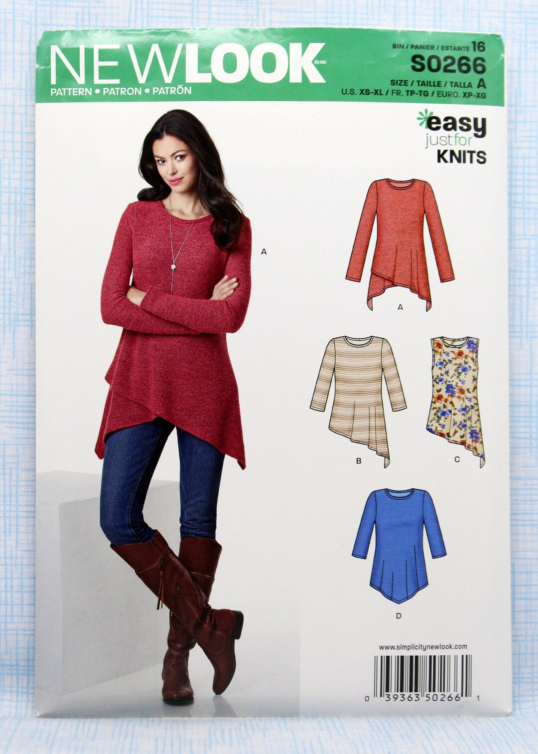 New Look Sewing Pattern S0266, Misses' Knit Tunic Length Top With ...
