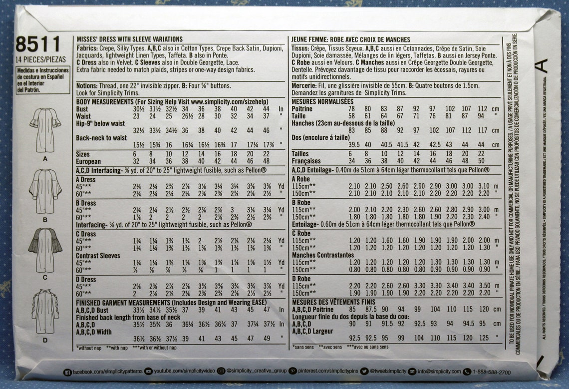 Simplicity Sewing Pattern 8511 Misses' Dresses With - Etsy