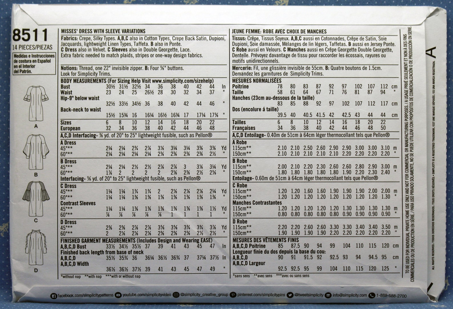 Simplicity Sewing Pattern 8511 Misses' Dresses With - Etsy