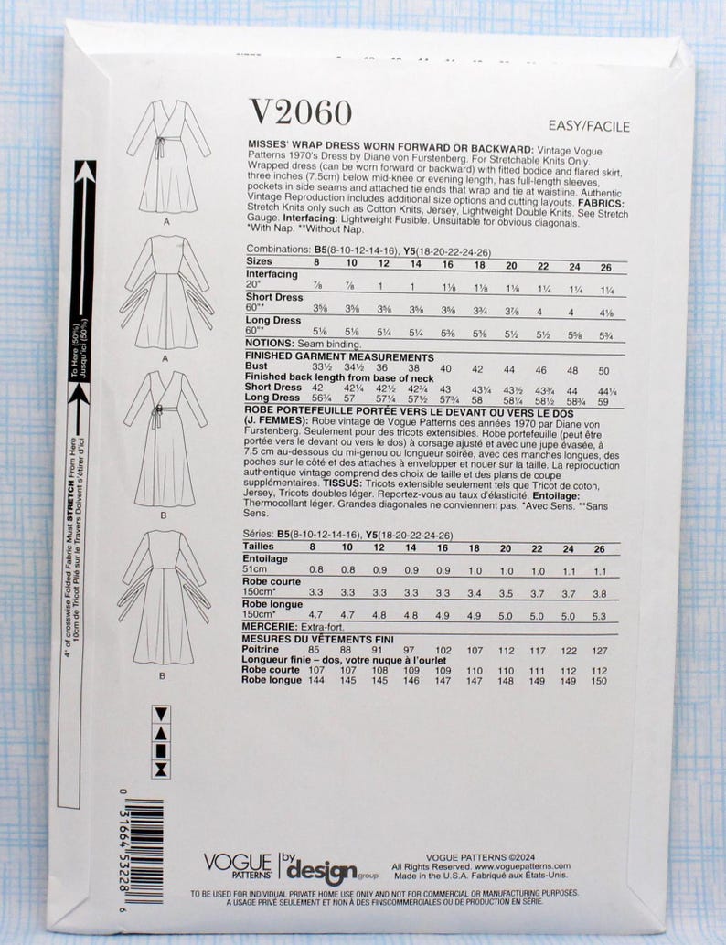 Vogue Sewing Pattern V2060, Misses' Knit Wrap Dress Worn Forward or ...