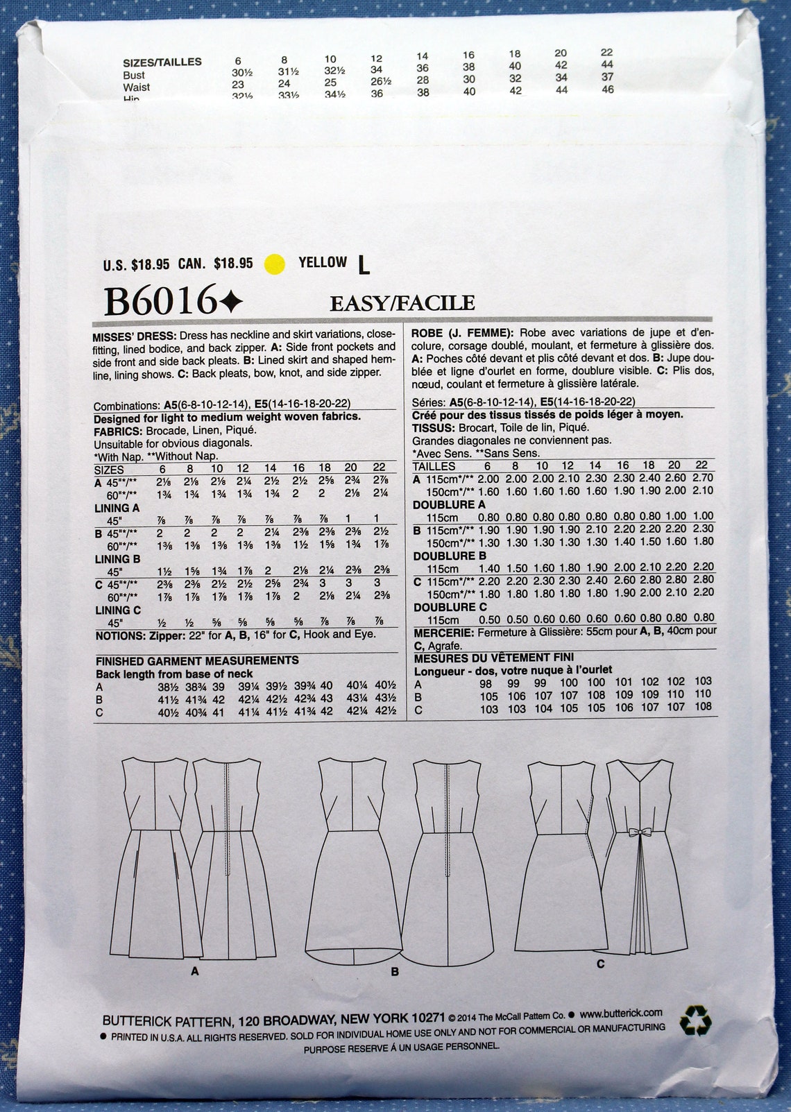 Butterick Sewing Pattern 6016 Misses' Easy Dress With | Etsy