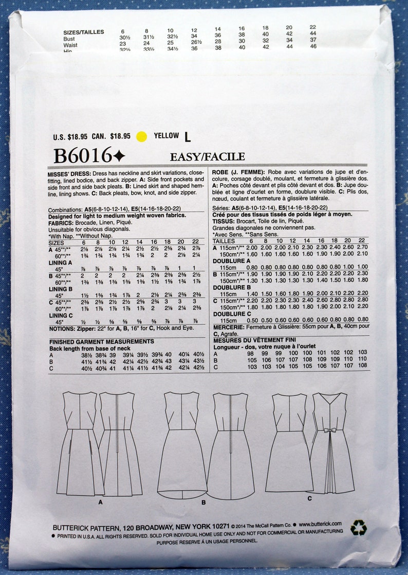 Butterick Sewing Pattern 6016 Misses' Easy Dress With | Etsy