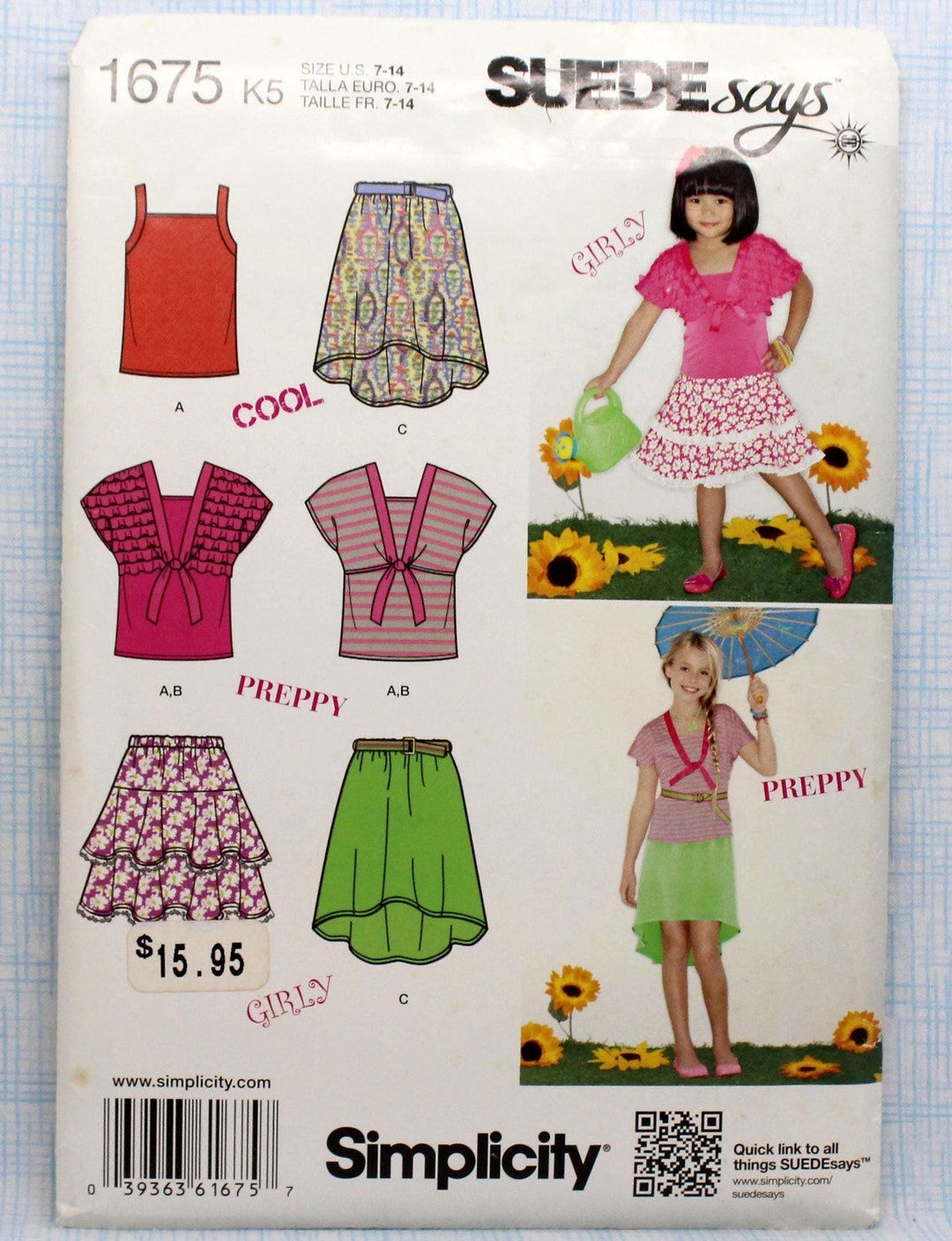 Simplicity Sewing Pattern 1675, Girls' Skirts and Knit Top and Bolero ...