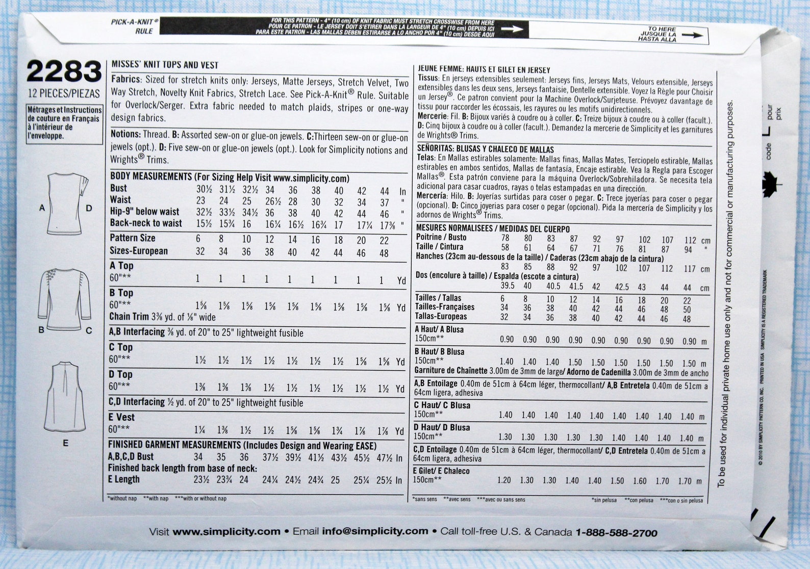 Simplicity Sewing Pattern 2283 Misses' Stretch Knit Tops - Etsy