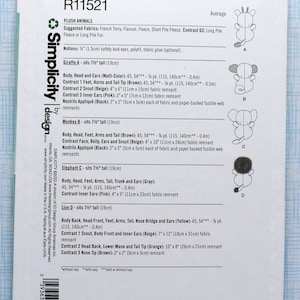 Simplicity Sewing Pattern R11521, Plush Animals Sewing Pattern, Uncut/ff, Giraffe Monkey ...