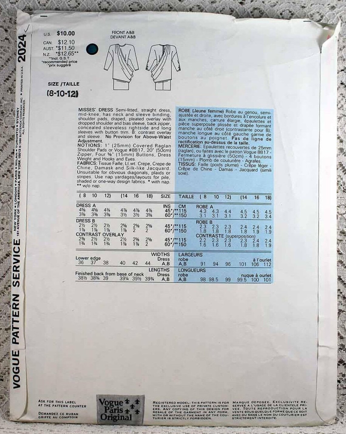 Vogue Sewing Pattern 2024 Misses' Semi-fitted Straight - Etsy