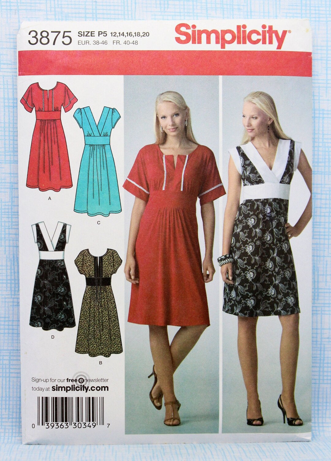Simplicity Sewing Pattern 3875, Misses' Dress With Neckline and Sleeve ...