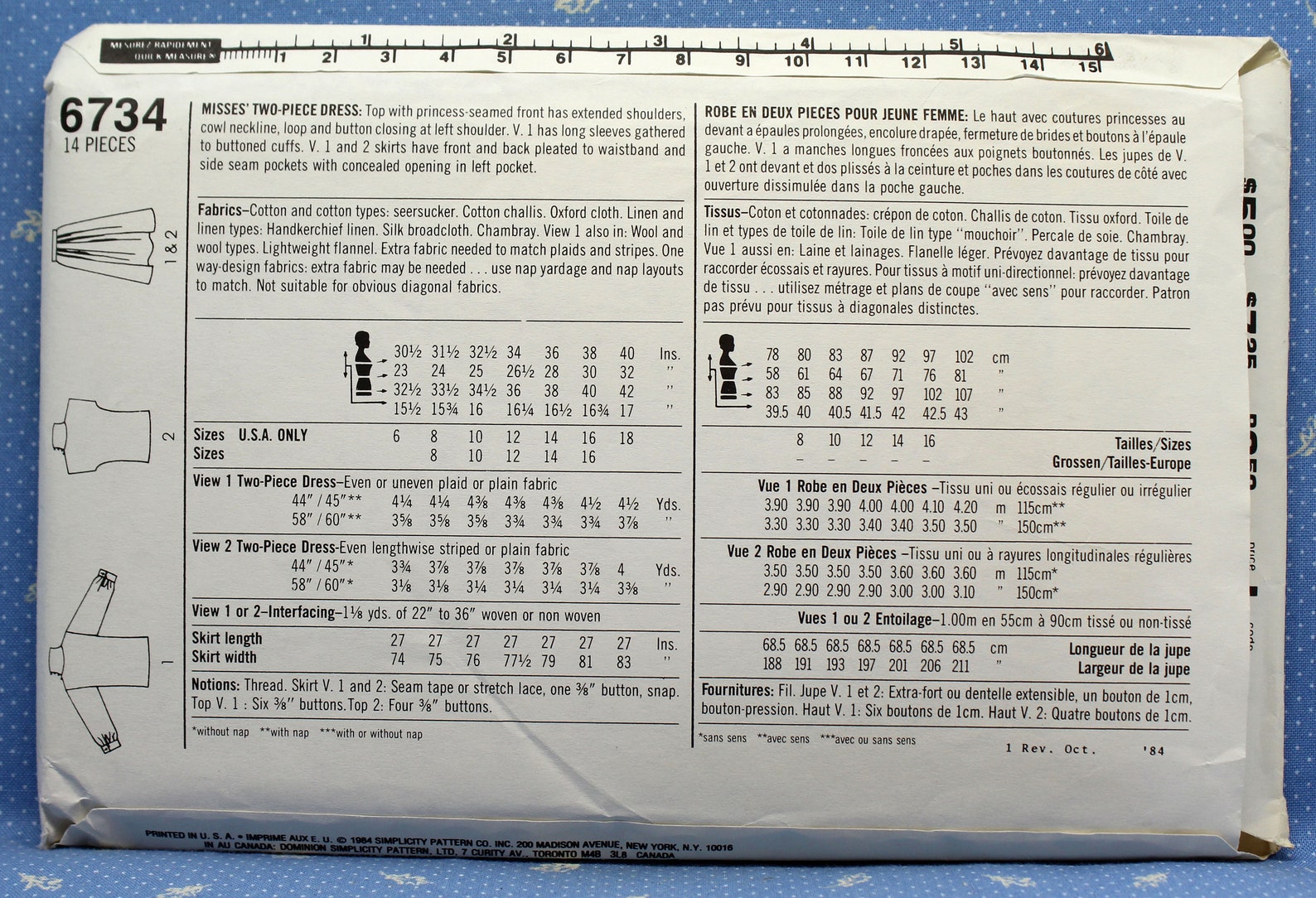 Simplicity Sewing Pattern 6734 Misses' Two Piece Dress | Etsy