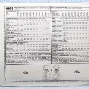 Mccall's Sewing Pattern 6958, Misses' Front Buttoned Dresses, Uncut/ff ...
