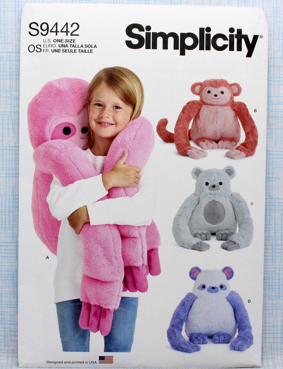 Simplicity Sewing Pattern 9442, Hugging Plush Animals, Monkey, Sloth ...