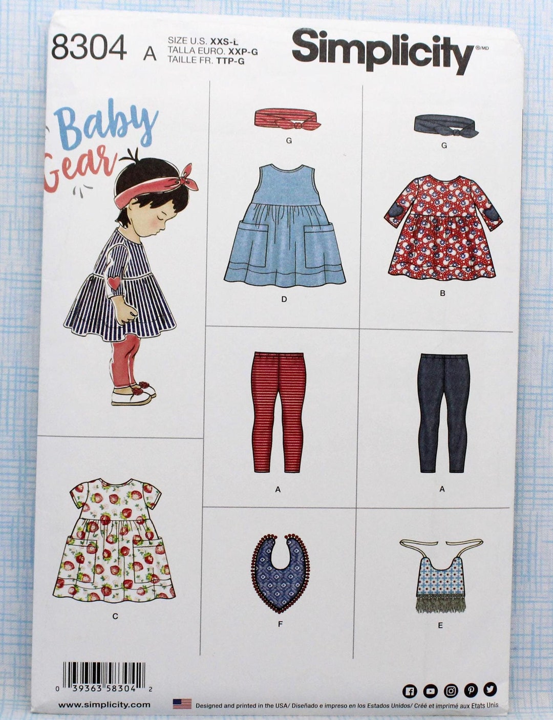Simplicity Sewing Pattern 8304, Babies' Leggings, Top, Dress, Bibs and ...