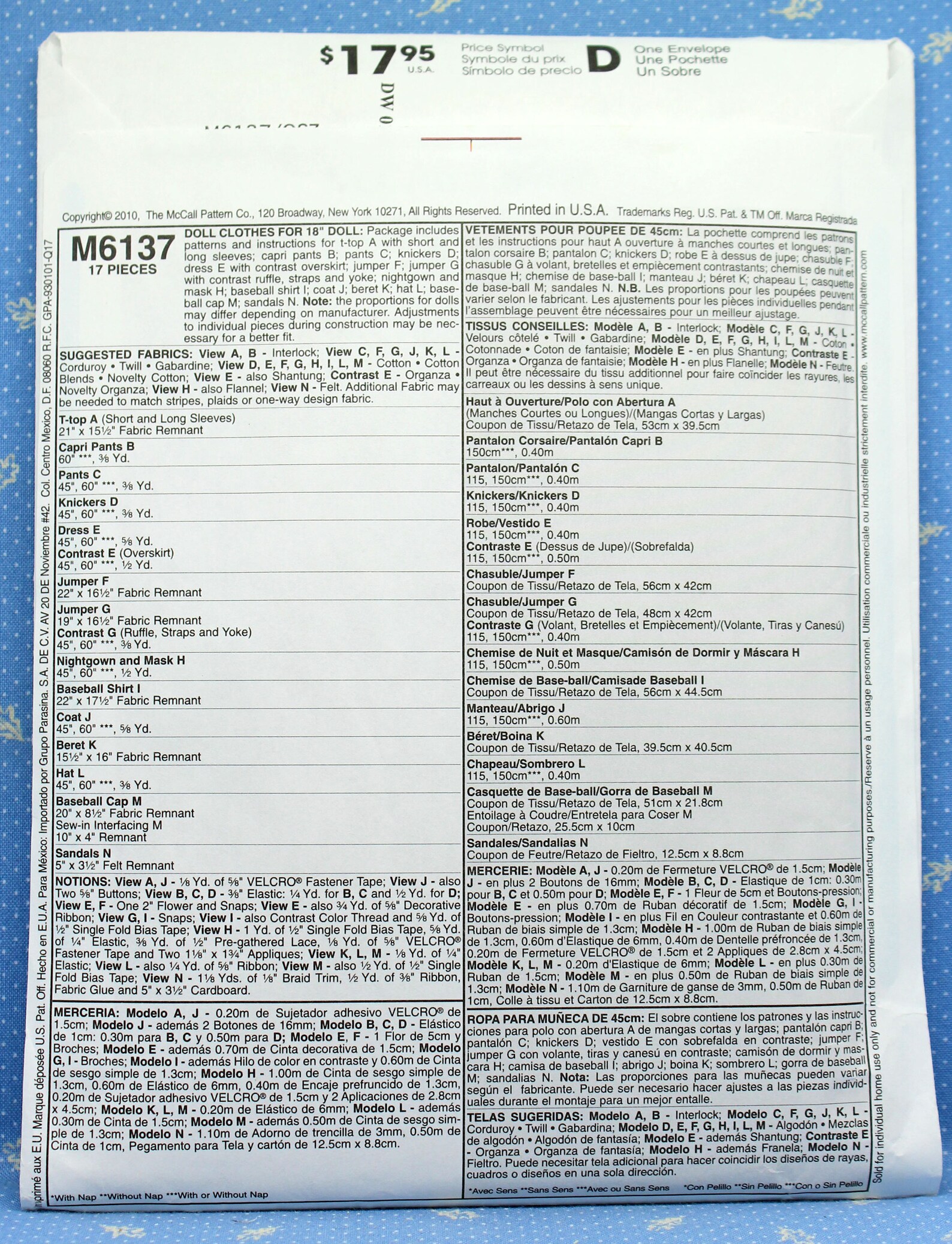 Mccall's Sewing Pattern 6137 Doll Clothes Sewing Pattern - Etsy