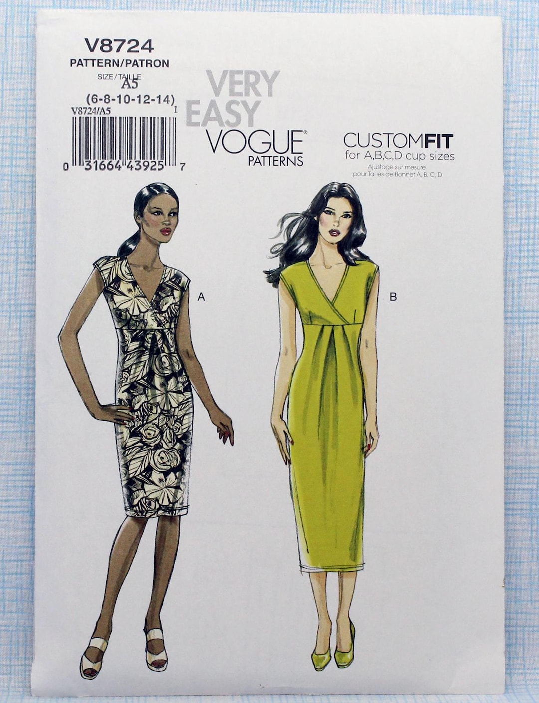 Vogue Sewing Pattern 8724, Misses' Close-fitting Dress, Uncut/ff ...