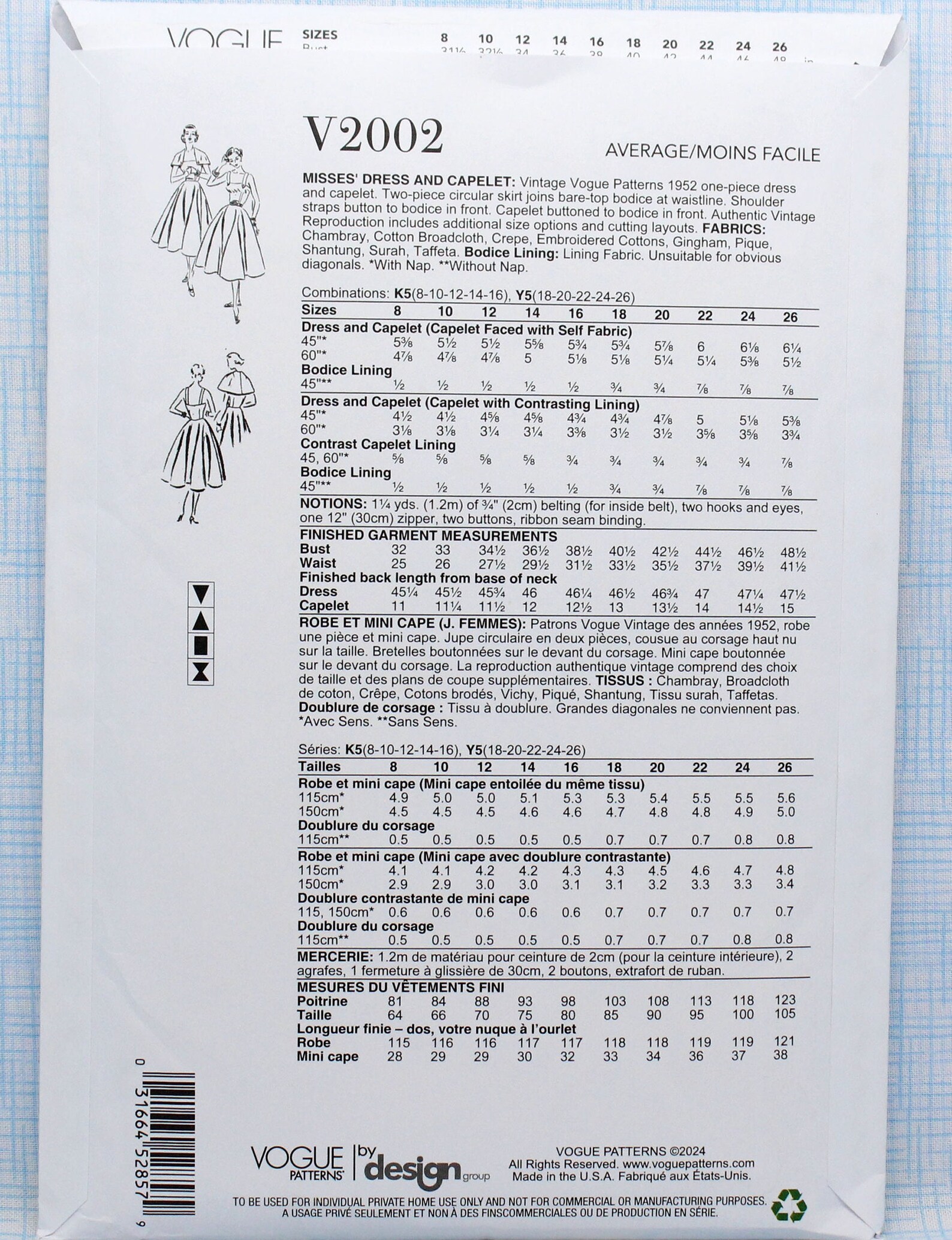 Vogue Sewing Pattern V2002, Misses' Dress With Shoulder Straps and ...
