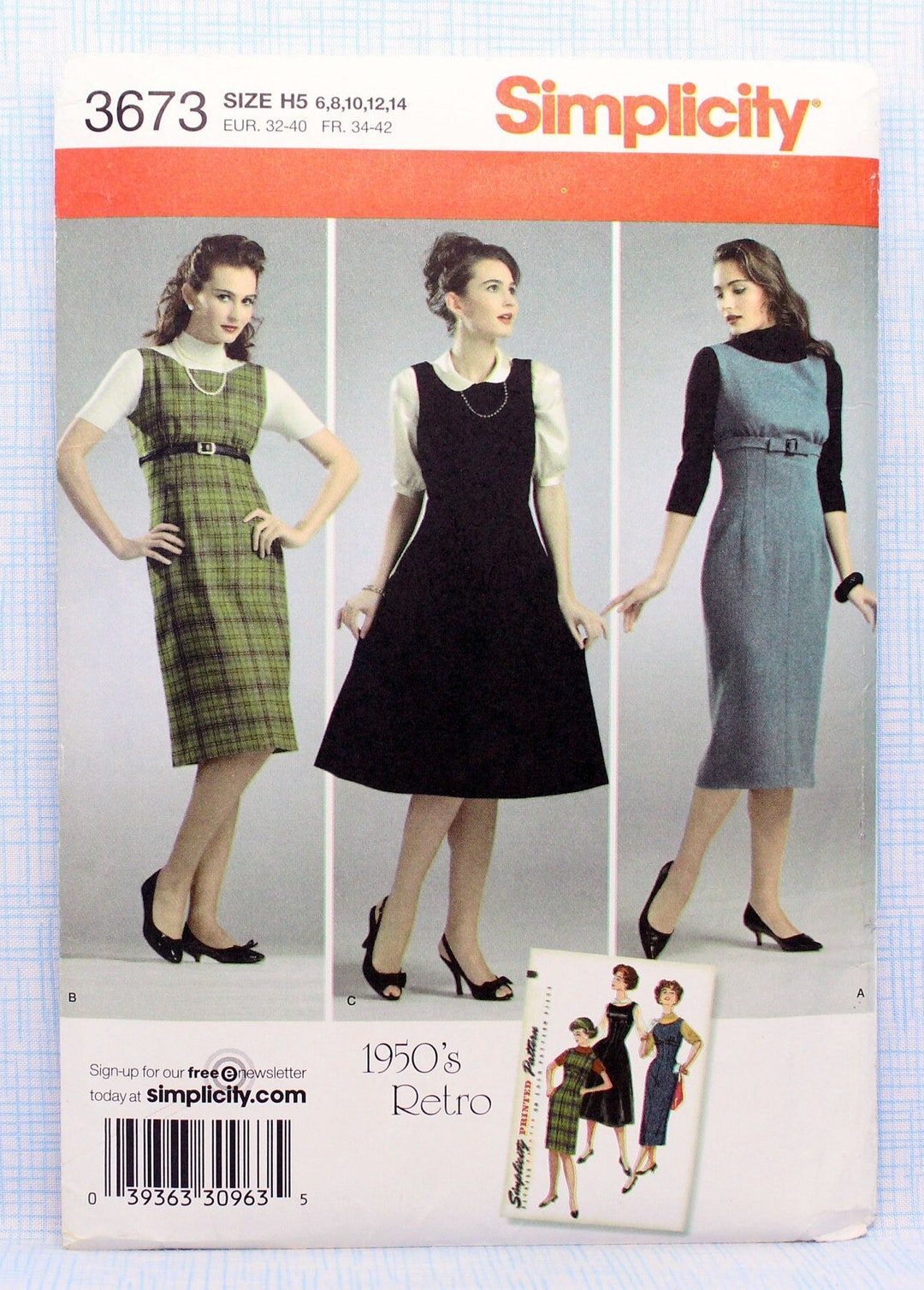 Simplicity Sewing Pattern 3673, Misses' Dress or Jumper, Uncut/ff, Misses' Size 6 8 10 12 14 ...