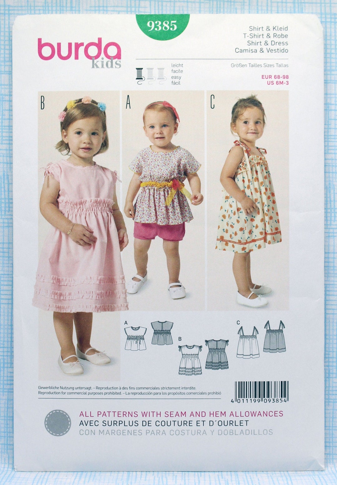 Burda Sewing Pattern 9385, Infant/toddler Easy Summer Top, Dress and ...