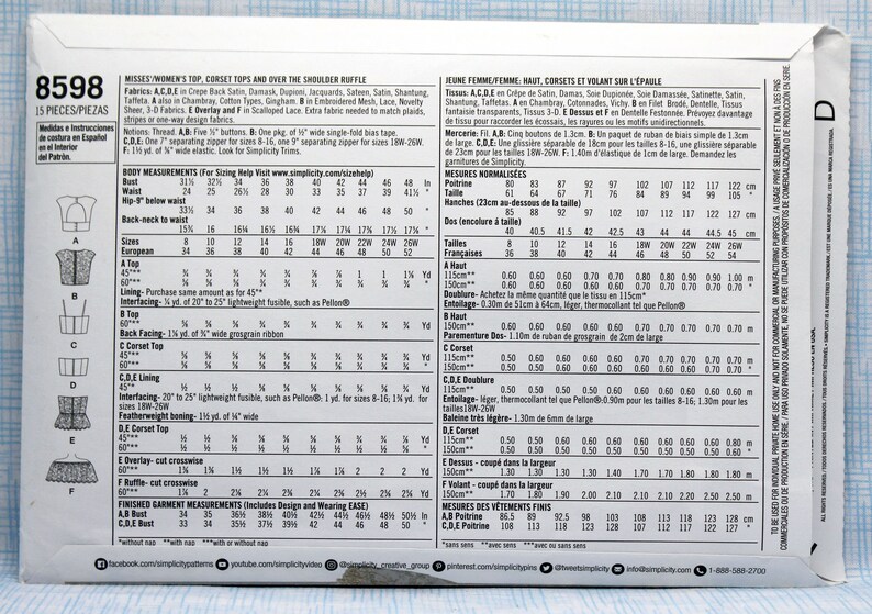 Simplicity Sewing Pattern 8598 Women's Formal Tops and - Etsy