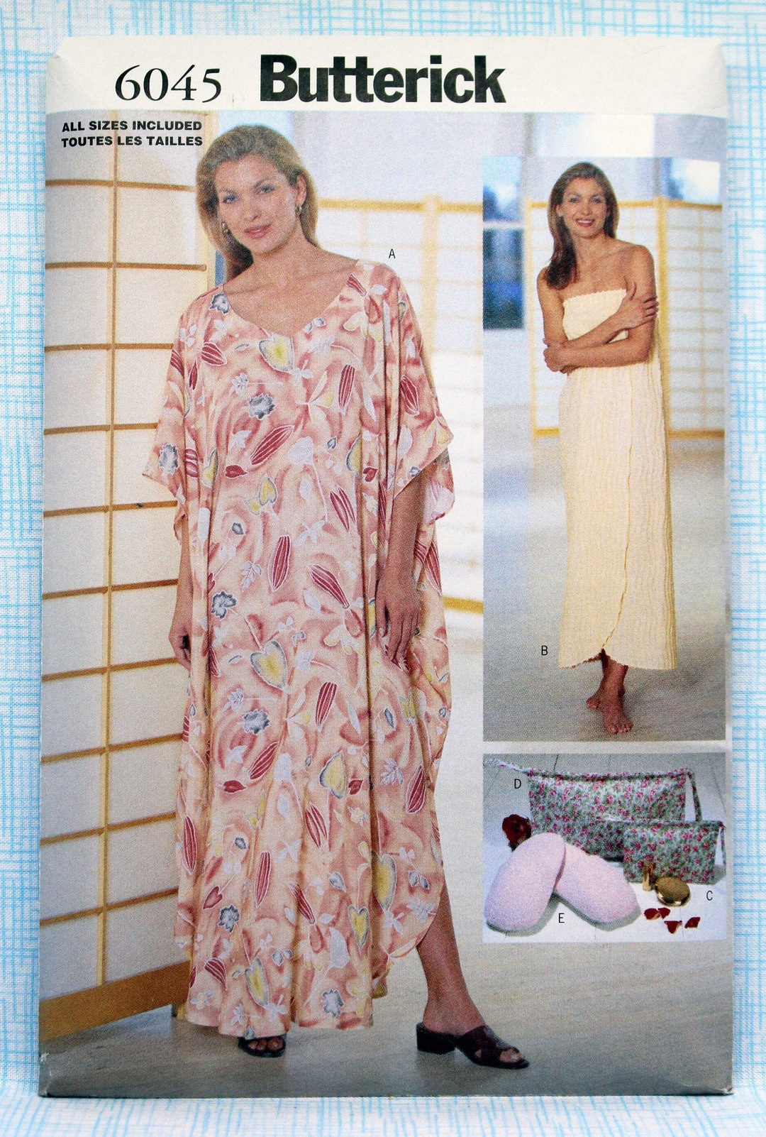 Butterick Sewing Pattern 6045, Misses' Caftan, Bath Wrap, Bags and ...