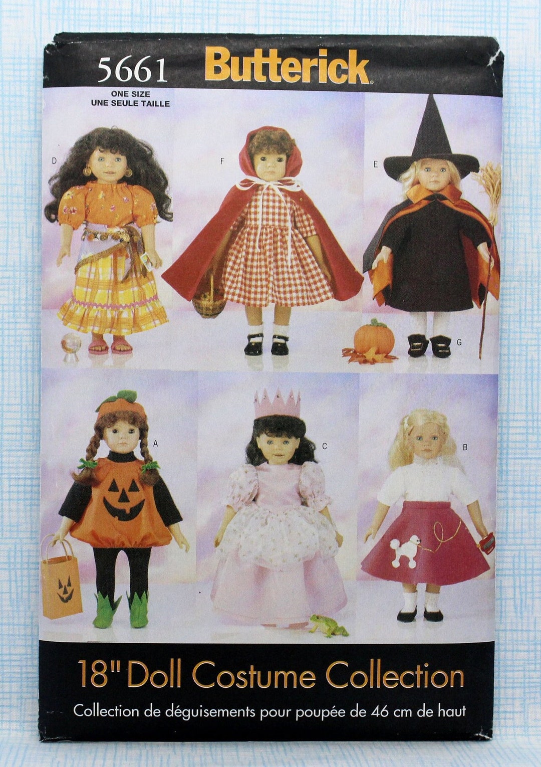 Butterick Sewing Pattern 5661, Doll Halloween Costumes for 18" Dolls ...