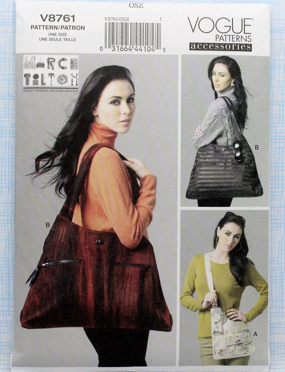 Vogue Sewing Pattern 8761, Lined Bags Sewing Pattern, Uncut/ff, Marcy ...