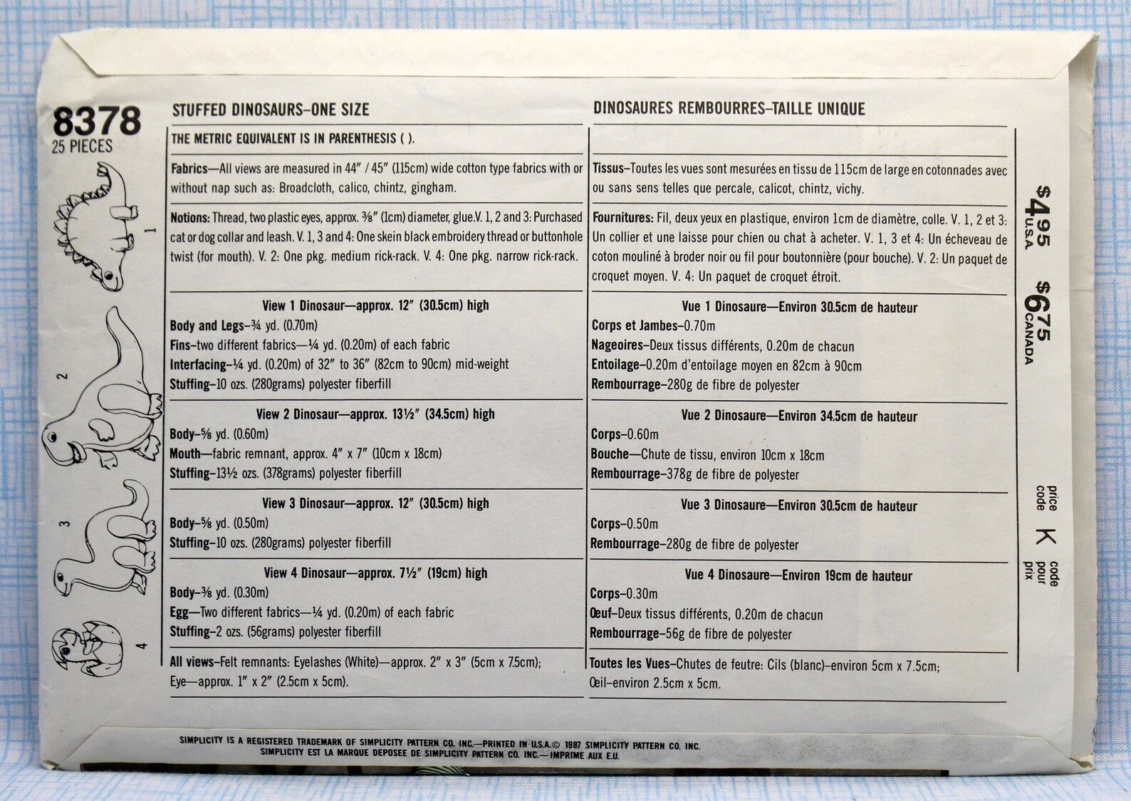 Simplicity Sewing Pattern 8378 Stuffed Dinosaurs Sewing - Etsy