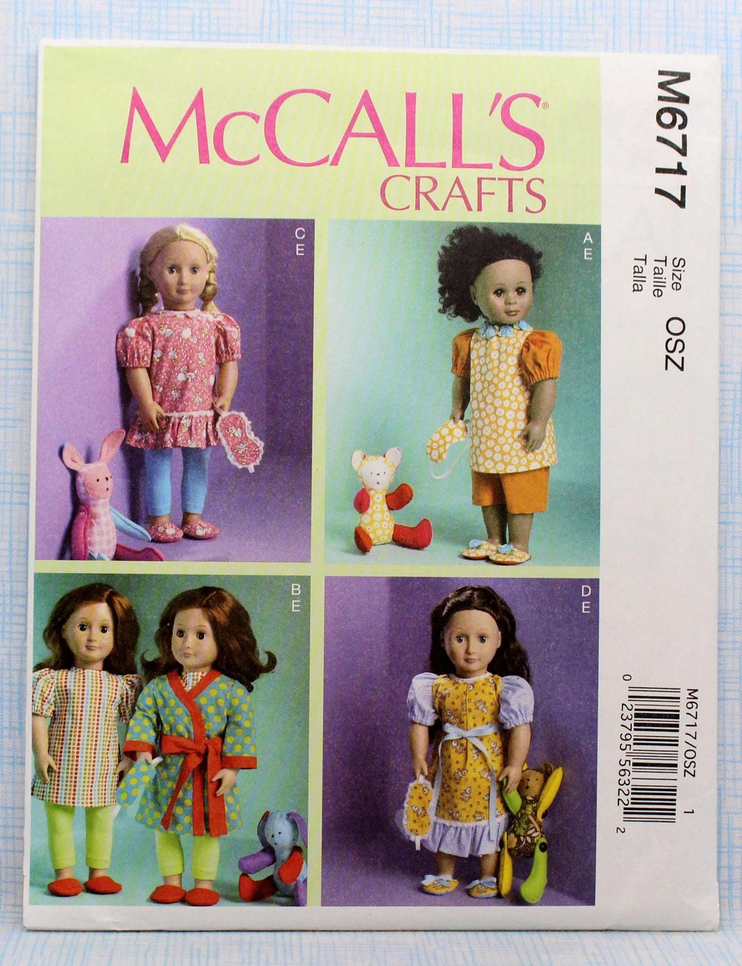 Mccall's Sewing Pattern 6717, Doll Clothes for 18" Doll, Slippers ...