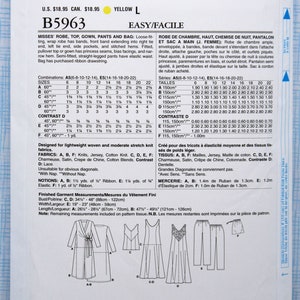 Butterick Sewing Pattern 5963, Misses' Robe, Top, Nightgown, Pants and ...