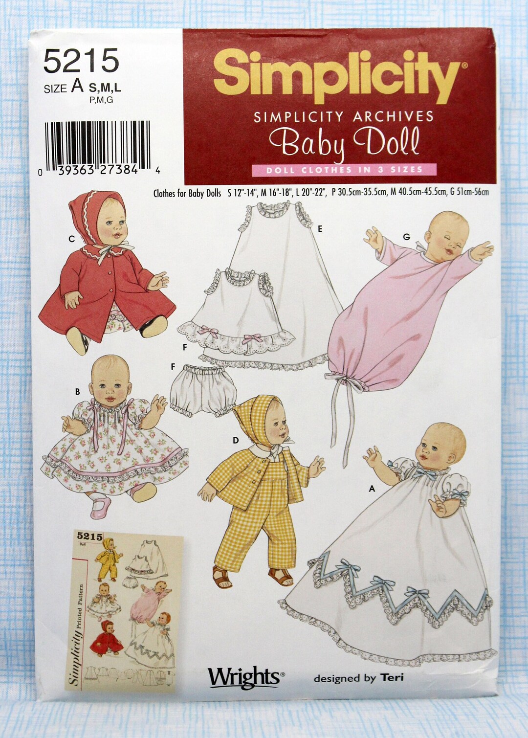 Simplicity Sewing Pattern 5215, Baby Doll Wardrobe Sewing Pattern, Doll ...